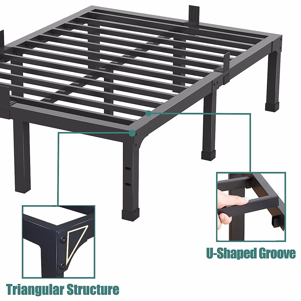 Yitong Angel 14 Inch Full Size Bed Frame, Heavy Duty Support 3500 lbs Metal Platform, No Box Spring Needed/Noise Free/Non-Slip/Steel Slat Support/Easy Assembly