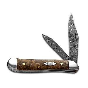 Case XX Peanut Damascus Steel Natural Maple Burl Wood 15094 Pocket Knife