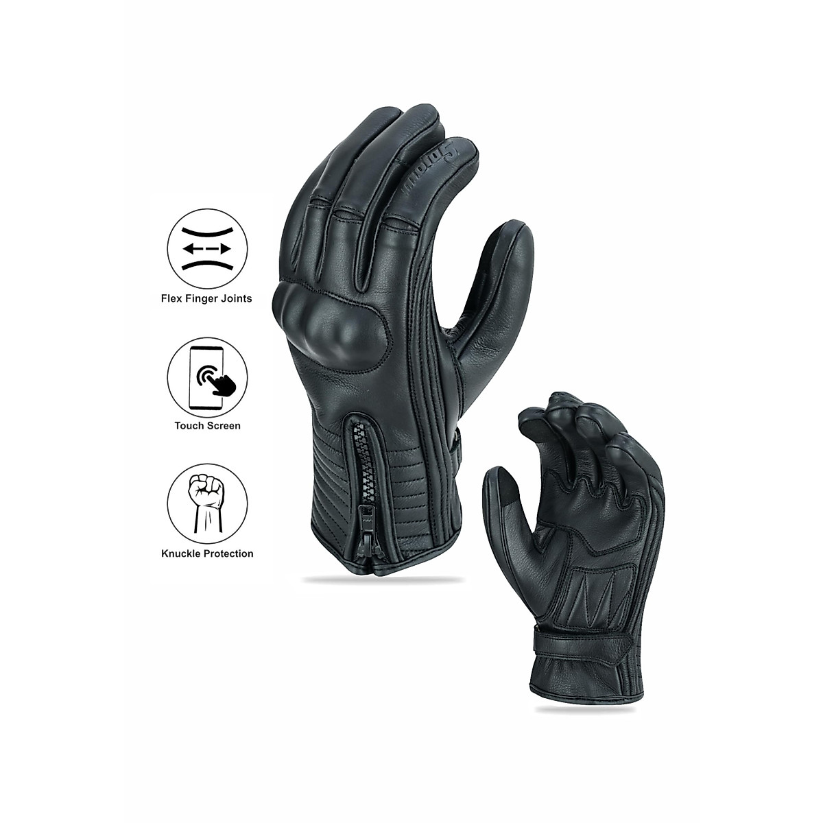 Moto5 Full Finger Leather Motorcycle Gloves for Men & Women Touch Screen Gloves Premium Street Motorcycle Durable Protective Cruiser Biker Gel Leather Motorbike gloves (Black, X-Large)