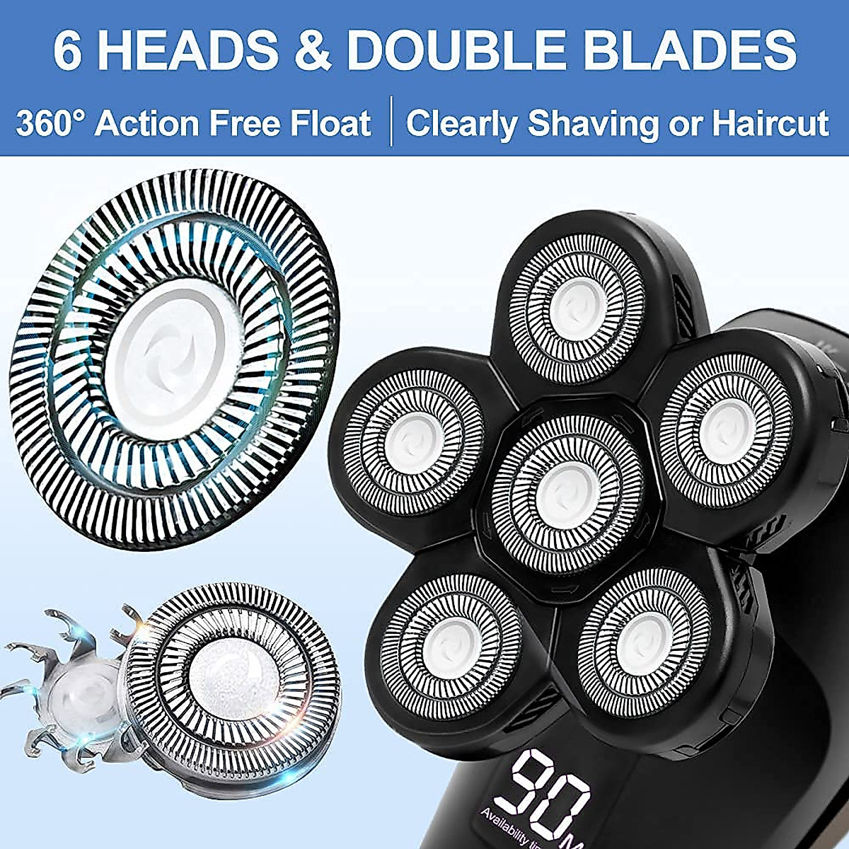 Electric Head Shaver for Bald Men, SURKER Upgrade Rotary 6 in 1 Multifunctional Electric Razor Grooming Kit, USB Rechargeable Wet and Dry Cordless Waterproof Hair Trimmers LED Display