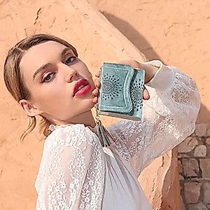 APHISON Small Wallet for Women, Sunflower RFID Slim Womens Wallet Leather Cute Wallets Compact Bifold Teen Girls Zipper Tassel Coin Purse ID Card Holder Blue