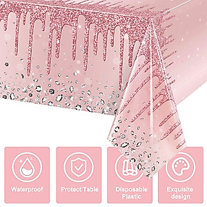 3 Pcs Pink and Rose Gold Tablecloths Glitter Diamond Table Cover PE Girl Party Glitter Table Cloths Sequin Printed Plastic Tablecloths for Girl Women Birthday Wedding Party, 54 x 108 (Classic)