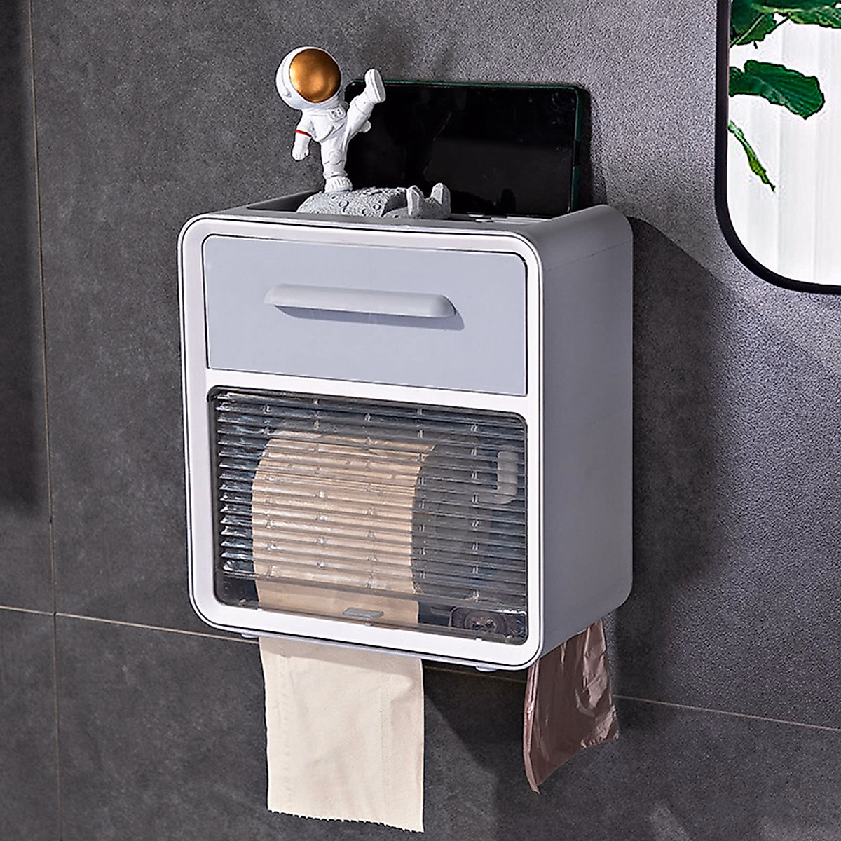 Toilet Paper Holder, Self Adhesive Toilet Paper Roll Holder Multifunction Wall Mounted Plastic Waterproof Toilet Tissue Holder for Bathroom(Grey)