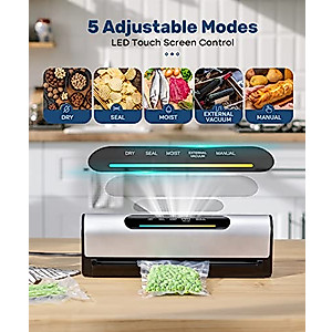 Vacuum Sealer Machine, 95Kpa Full Automatic Food Vacuum Sealer for Food Preservation & Sous Vide, with Astonishing Large LED Screen, 5 Vacuum Sealer Bags, Dishwashable Drip Tray, 15.15in
