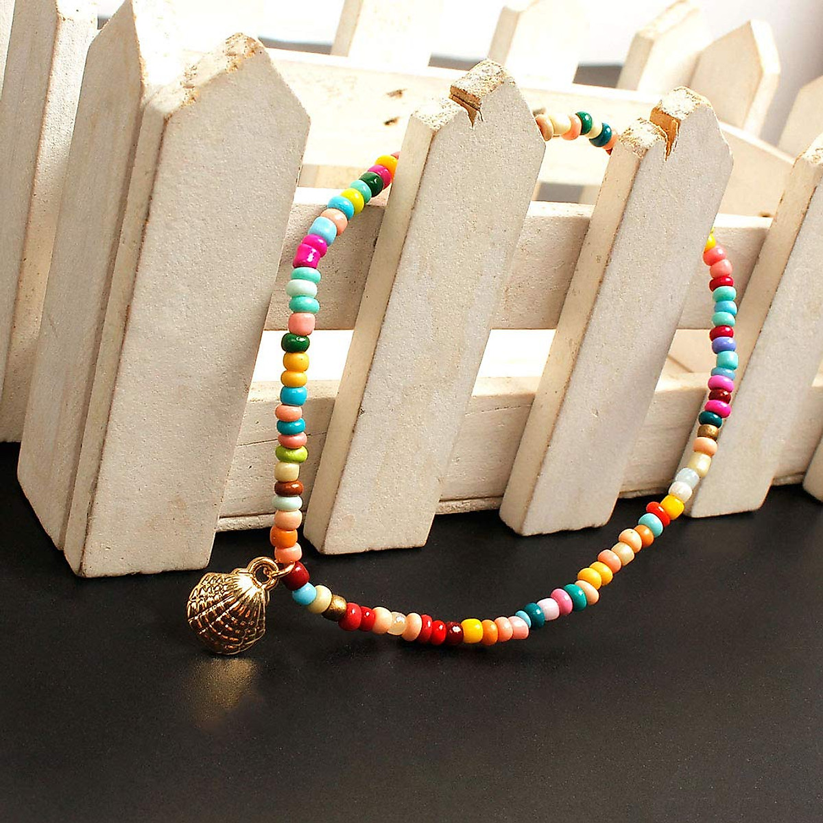 Boho Beaded Anklet Bracelet Gold Shell Anklet Chain Colorful Beaded Foot Jewelry Anklet for Women