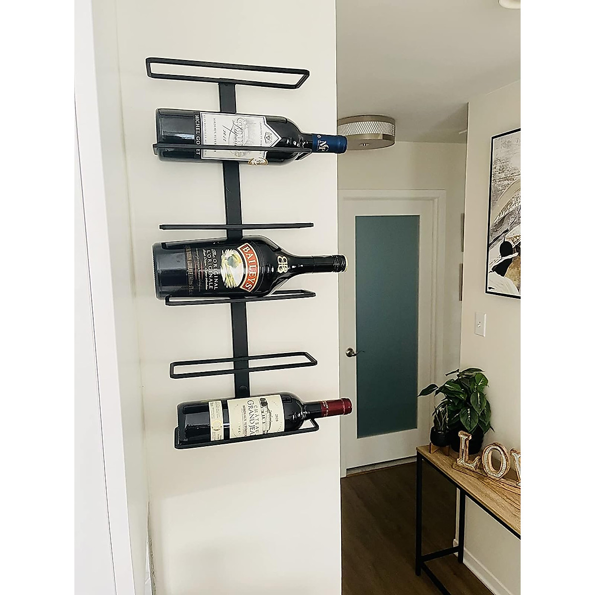 TheRackCo. Wall Series - Center Frame Metal Wall Mount Wine Bottle Rack, Black (6 Bottles)