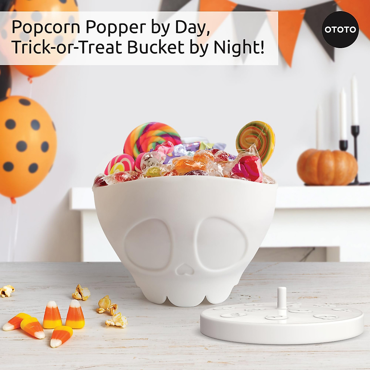 NEW!!! OTOTO Scary Poppings Microwave Popcorn Popper - Gothic Popcorn Microwave Popper, Silicone Microwave Popcorn Popper, Collapsible Bowl Popcorn Bowls, Halloween Goth Accessories Goth Gifts (White)