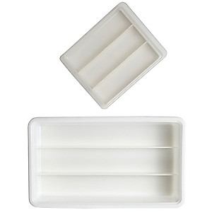 Home-X Drawer Organizer with Sliding Top Compartment, The Perfect Addition to Any Kitchen, White (12"L x 7"W x 2.25"H)