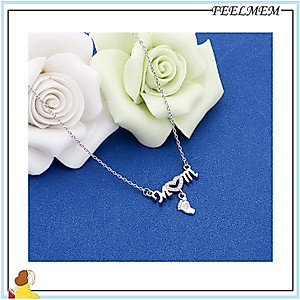 FEELMEM Pregnant Mom to Be Gift New Mom Gift 1 2 3 Baby Feet Footprint Charm Mom Heart Symbol Necklace Gift for New Mother Mommy To Be (Footprint-silve-1)