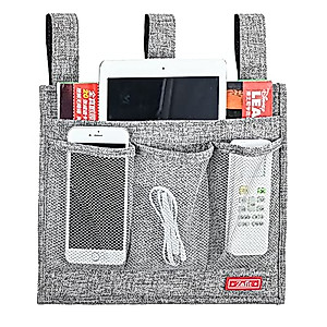 Zafit Linen Bedside Caddy, Bedside Storage Organizer for Hospital Beds, College Dorm Rooms or Baby Bed (Classic 4 Pockets Grey)