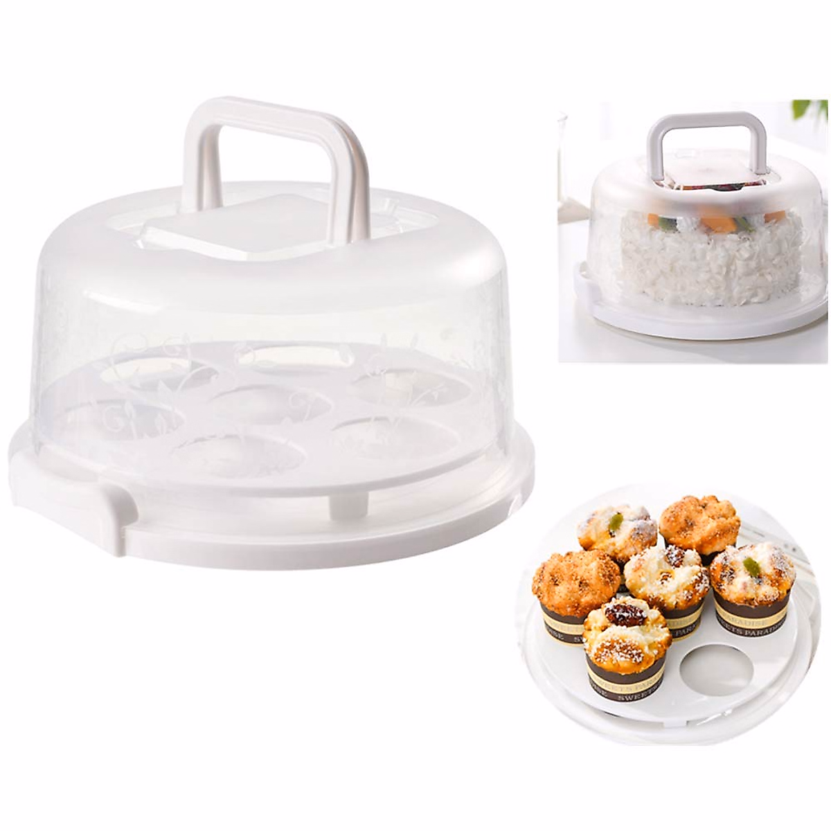 XZJMY 1Pack 9Inch X 4-1/4Inch Cake Carrier,Cake Container,Cake Carrier with Lid and Handle,7-Hole Cupcake Holder Pie Carriers for Cake Transport Container