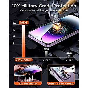 [4+2 Pack][Auto Alignment Kit] Screen Protector Compatible iPhone 14 Pro Max 6.7'' with Camera Lens Protector [10X Military Protection] DIMONCOAT HD Diamonds Hard Tempered Glass Film
