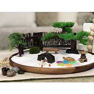 COCORO DIY Desktop Zen Garden for Desk and Office Accessories Includes Zen Garden Sand, Rocks, Rake, Moss Stones, Fishes, Lantern, Bridge, Bench, Baby Pine Tree, Pine Tree, and Turtle