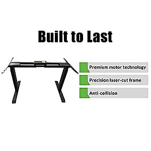 Rise UP Dual Motor Electric Adjustable Height Width Standing Desk Frame with Memory Premium Quality sit Stand up Ergonomic Home Commercial Office Desk Base Legs Base Table no Desktop Computer Black