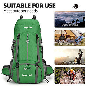 FreeKnight 60L Waterproof Lightweight Hiking Backpack Outdoor Sport Daypack with Rain Cover Camping Travel Bag for Climbing Fishing Men Women, Green