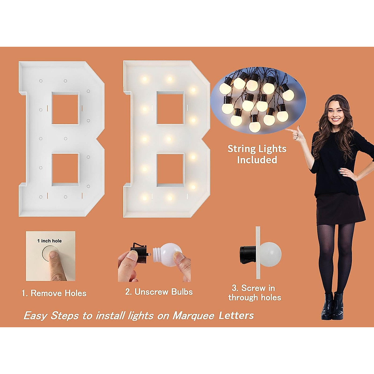 4FT Marquee Light Up Letters, Large Marquee Letters, Mosaic Balloon Frame Letters Big Letters for Engagement Wedding Decorations Birthday Party Backdrop Decor, Balloon Arch Kit Letter B