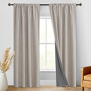StangH 100% Blackout Curtains for Bedroom, Natural Linen Beige Curtains 84 inches Long Solid Thermal Insulated Farmhouse Drapes for Living Room Sliding Glass Door Nursery, W52xL84, 2 Panels