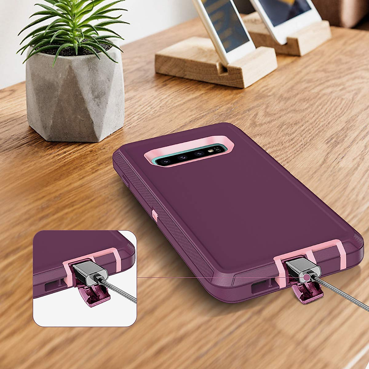 I-HONVA for Galaxy S10 Plus Case Shockproof Dust/Drop Proof 3-Layer Full Body Protection [Without Screen Protector] Rugged Heavy Duty Cover Case for Samsung Galaxy S10 Plus,Purple/Pink