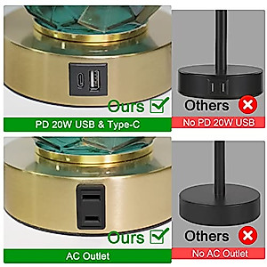 YUNHONG Modern Glass Table Lamp Set of 2,Bedside Lamp with Super Fast Charger 20W PD QC 3.0 USB C+A, 3 Way Dimmable Touch Lamps with Fairy Lights, Nightstand Lamps for Bedroom Living Room