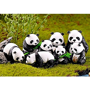 BoomTeck Miniature Garden Ornaments, 8 Pcs Cute Mini Animal Pandas Ornament DIY Kits for Fairy Garden Bonsai Dollhouse Succulent Decor Home Decoration