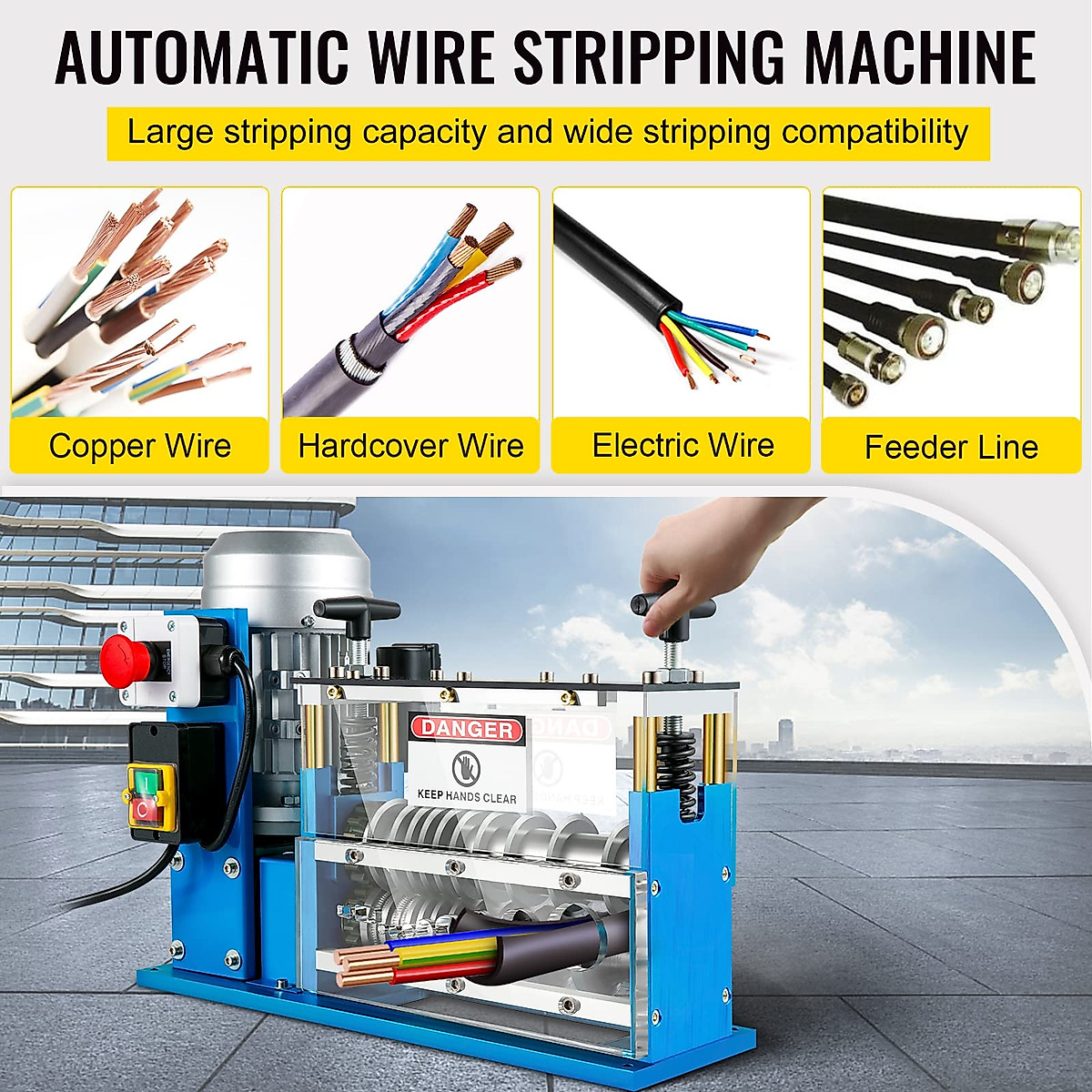 VEVOR Electric Wire Stripping Machine, 370W 0.06" - 1.5" Automatic Motorized Cable Stripper w/ 75 Feet/Minute Speed, 11 Channels 10 Blades Strip Machinery, Scrap Handling Tool for Recycling Copper