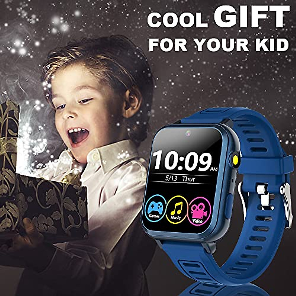 OVV Smart Game Watch for Kids, Kids Smart Watch with 16 Puzzle Games 1.44" HD Touch Screen Music Player Camera Video Recorder Alarm Clock Pedometer Educational Learning Toys Boys Girls (Blue)