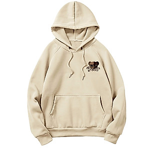 Floerns Men's Long Sleeve Lightweight Drawstring Letter Print Graphic Hoodies Sweatshirt Tops Apricot Cartoon L