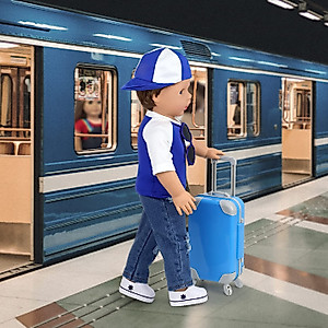 Ecore Fun 24 Pcs 18 Inch Boy Doll Clothes and Accessories Suitcase Play Set Included Travel Carrier Clothes Camera Phone Travel Pillow Passport Tickets Cashes Credit Card Map