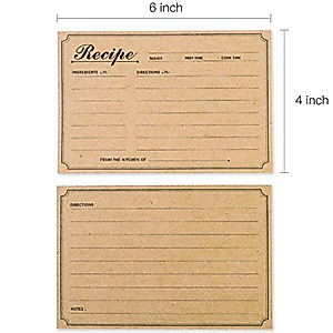 Recipe Cards 4x6 Double Sided, 50-Pack Blank Recipe Cards Kraft, 4 x 6 Inches