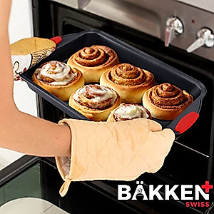 Baking Set – 8 Piece Kitchen Oven Bakeware Set – Deluxe Non-Stick Black Coating Inside and Outside – Carbon Steel – Red Silicone Handles – PFOA PFOS and PTFE Free by Bakken