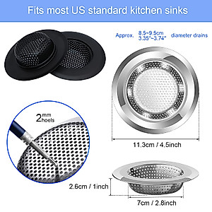 Kitchen Sink Drain Strainer, 4 Pack Stainless Steel and Black Mesh Sink Strainer for Kitchen with Large Wide Rim 4.5" Diameter, Sink Filter Strainer with 3" Basket Sink Food Catcher