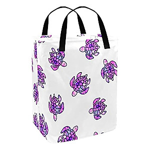 Sea Turtle Purple Color Print Collapsible Laundry Hamper, 60L Waterproof Laundry Baskets Washing Bin Clothes Toys Storage for Dorm Bathroom Bedroom