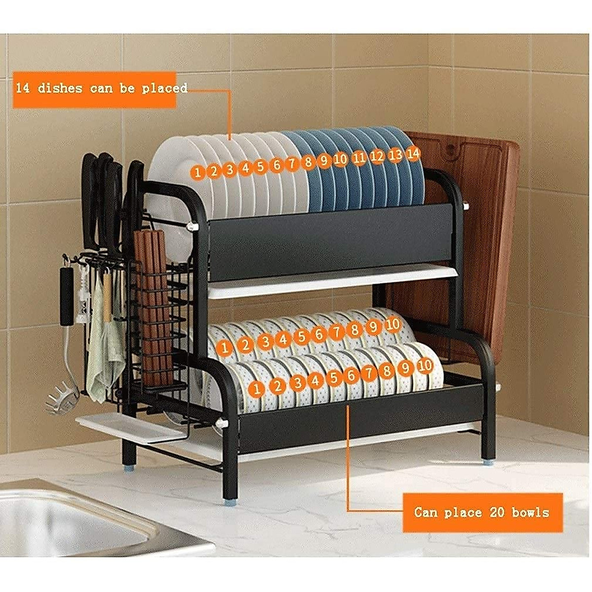 Plate Rack Draining Dish Rack 2-layer Stainless Steel With Drain Plate Dish Rack Drain Rack Tableware Drying for Kitchen Countertop Pan Plate Holder