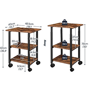 HOOBRO Printer Stand,3-Tier Adjustable Table Printer Cart on Wheels, Heavy Duty Storage Machine Rack for Home Office, Rustic Brown and Black BF03PS01