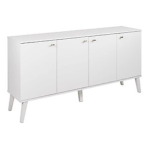 Prepac Milo Mid-Century 4 Door Buffet, 16" D x 64" W x 32" H, White