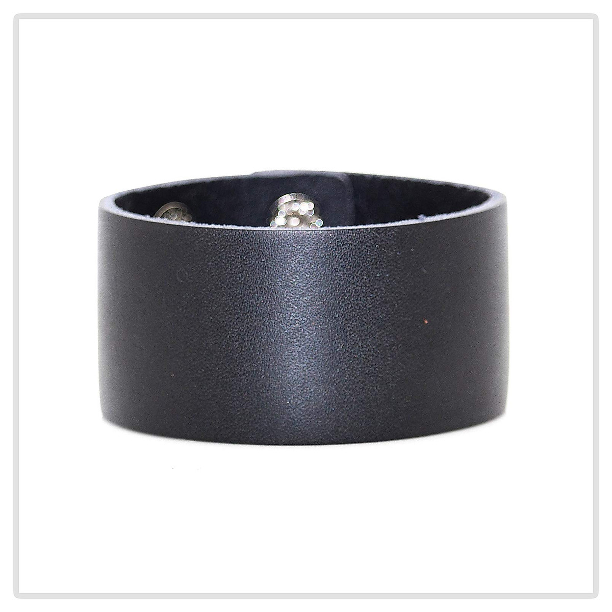 Mgutillart Punk Metal Buckle Wristband Wide Leather Cuff Bracelet(Black)