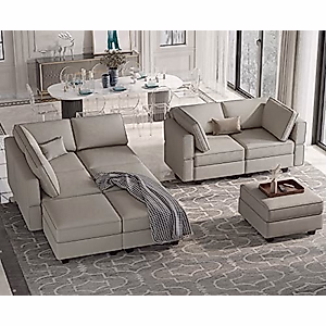 Belffin Modular Sectional Sofa with Ottomans Velvet Reversible Sofa with Chaise Sleeper Sofa Bed with Storage Seat Grey…