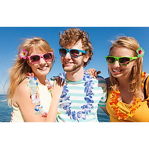 50 PCS Soft Hawaiian Leis Luau Party Decorations Tropical Favors Lei Flower Hair Clip,Headbands and Wristbands Perfect for Your Hawaii Luaus Party.