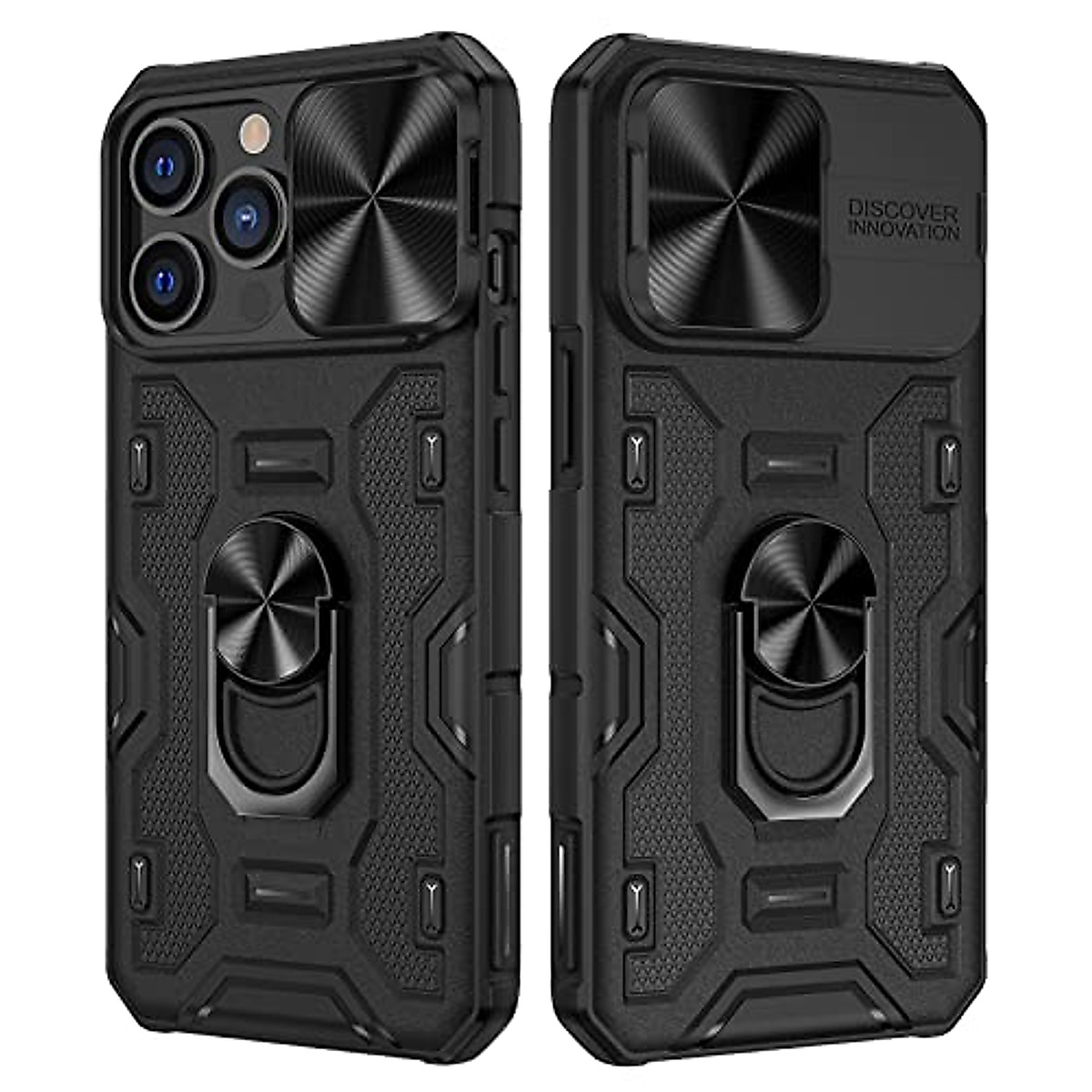 VEGO for iPhone 13 Pro Case with Slide Camera Cover, Built-in 360° Rotate Ring Kickstand Magnetic Shockproof Cover Case for iPhone 13 Pro 6.1 inch 2021 Armor Style - Black