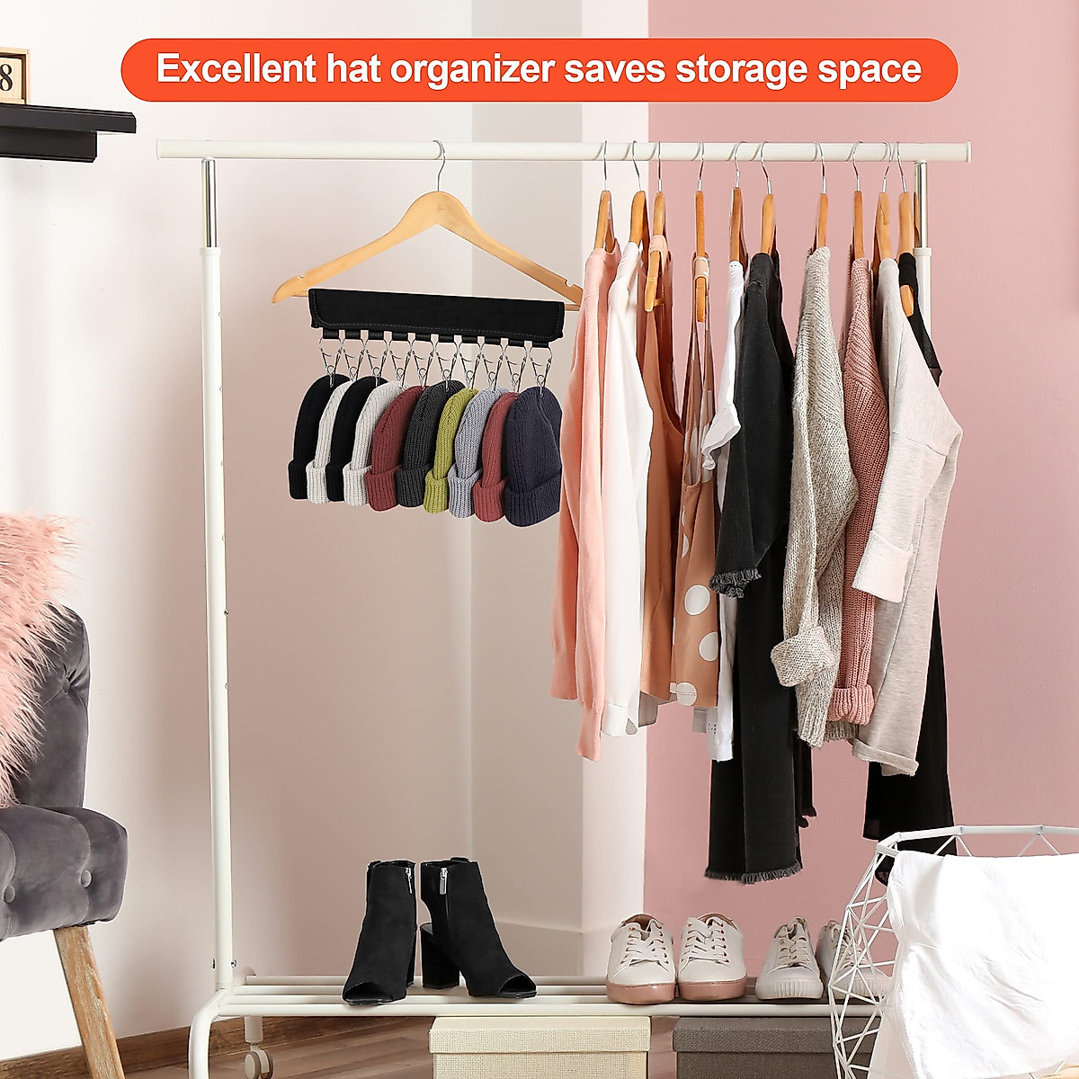 Hat Rack for Baseball Caps Hat Organizer Holder for Hanger & Room Closet Display, 2Pack 10 Hat Storage Clips for Hang Ball Caps Winter Beanie & Accessories, for Men, Boy Women Gift (2PC Black)