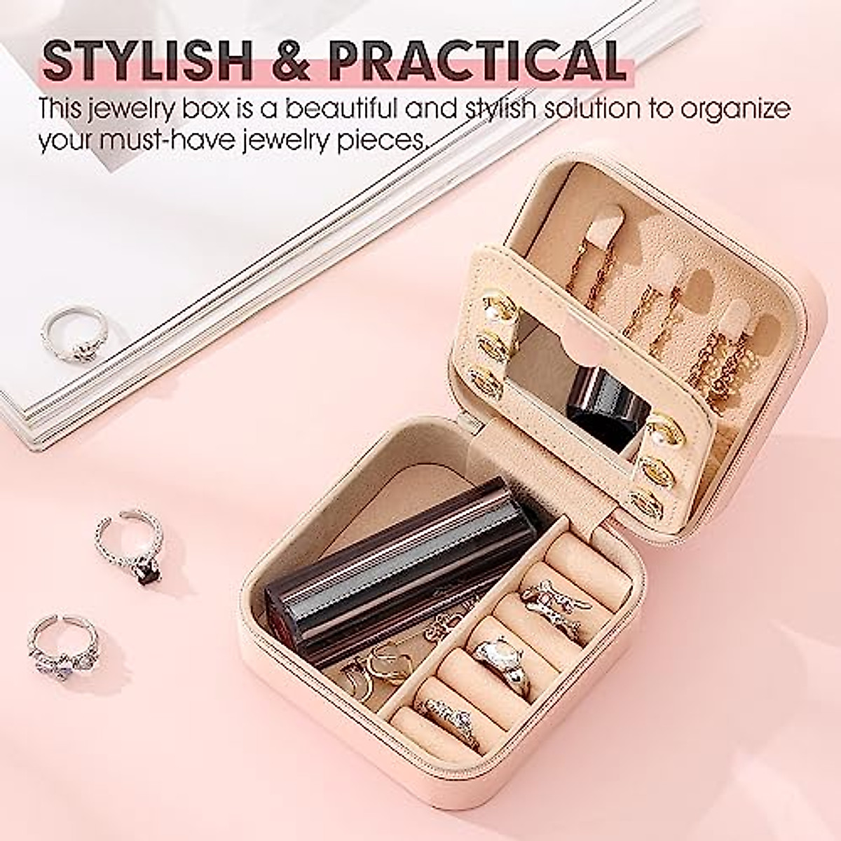 Yogeaw Small Travel Jewelry Holder Organizer - A Initial Mini Jewelry Box | Travel Essentials Case for Women Girl | Personalized Blue Jewelry Case | Christmas Back to School Graduation Birthday Gifts