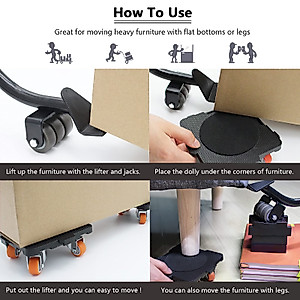 ONEON Furniture Movers with Wheels & Lifter Set, 360° Rotation Wheels Furniture Mover Dolly, 880 Lbs Capacity, for Moving Heavy Furniture, Refrigerator, Sofa, Cabinet