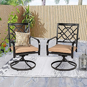 Incbruce 2 Piece 360 Degrees Swivel Metal Patio Chairs, Outdoor Dining Rocker Chairs with Armrest for Garden, Poolside, Backyard(Brown Cushions)