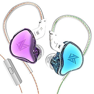KZ EDC in-Ear Monitors, HiFi Stereo Stage/Studio IEM Wired Noise Isolating Sport Earphones/Earbuds/Headphones with Detachable Cable for Musician Audiophile (with Mic, Blue & Purple)