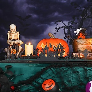 Amyhill 2 Pcs Halloween Metal Table Decorations 15.8 Inch Silhouette Haunted House Cemetery Signs Black Spooky Halloween Witch Cauldron Ghost Detachable Tabletop Centerpiece Decor for Home Table Shelf