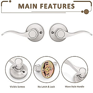 Probrico 4 Pack Dummy Door Lever Door Handle for Left Hand and Right Hand, Wave Style French Door Handle with Satin Nickel Finish, Single Side Non-Turning Dummy for Laundry Room, Hallway, Closet