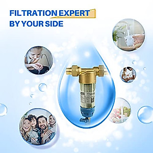 GOLDEN ICEPURE 40 Micron Spin Down Water Filter, Whole House Spin Down Sediment Water Filter with Scrapper, Reusable Flushable Pre-Filtration System, 1" MNPT + 3/4" FNPT + 3/4"MNPT, BPA Free