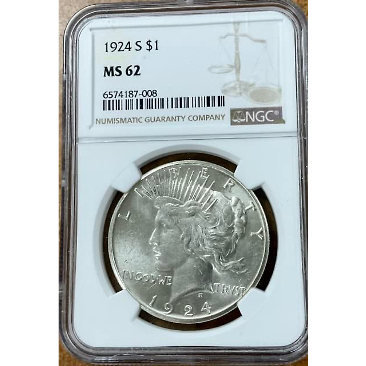 1924 S Peace Dollar $1 NGC MS-62