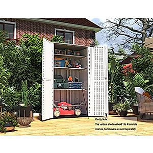 HOMSPARK Vertical Storage Shed Weather Resistance, Double-layer Outdoor Storage Cabinet Multi-purpose for Backyards and Patios Accessories, (50 in. L x 29 in. W x 82 in. H, 52 Cubic Feet, Light Beige)