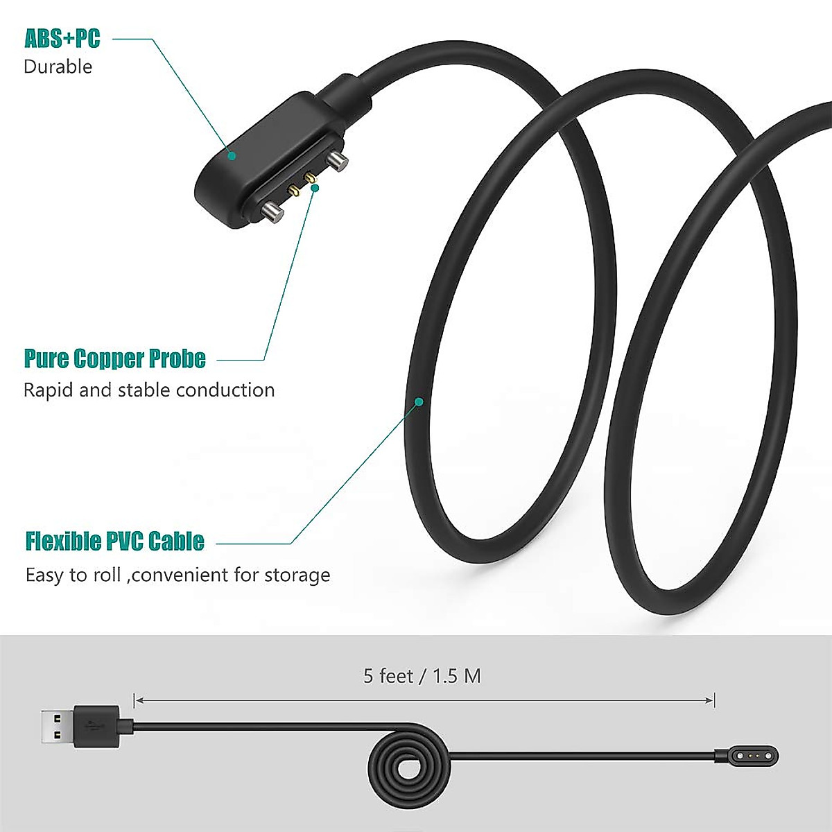 TUSITA Charger Compatible with Snapchat Spectacles 2 - USB Magnetic Charging Cable 5ft 150cm - HD Video Camera Sunglasses Accessories